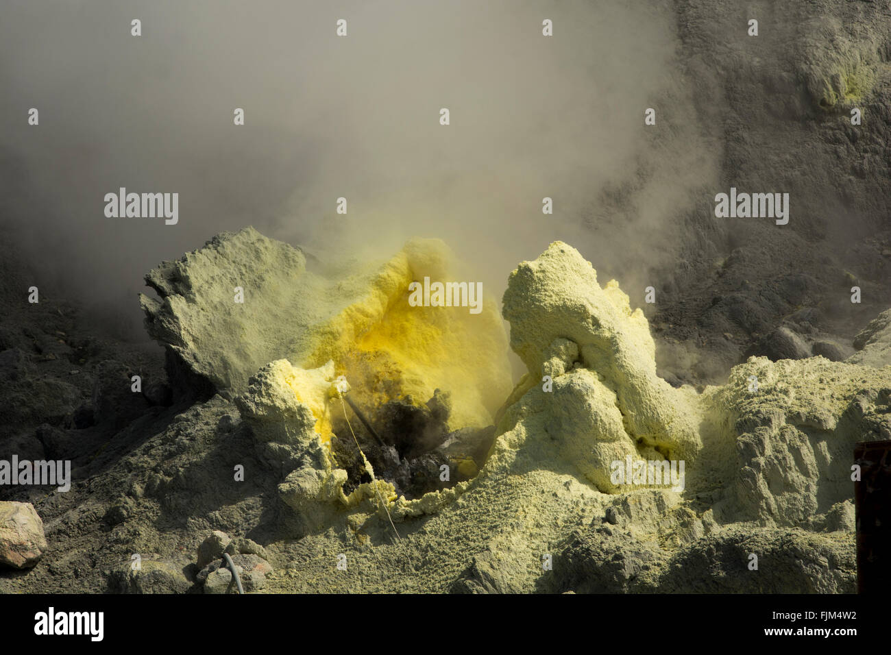 Fumaroles distribute lots of sulfur in the crater of White Island which ...