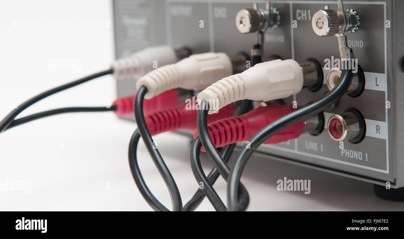 Audio wires and connectors at the back of a sound mixer Stock Photo - Alamy