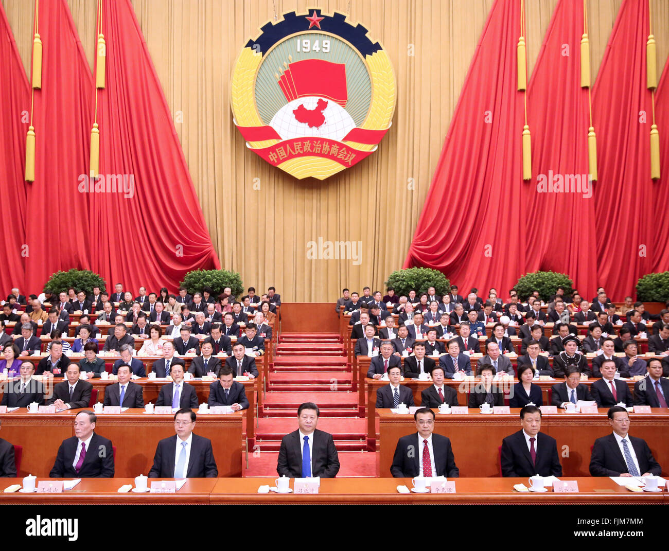 Beijing, China. 3rd Mar, 2016. Xi Jinping (3rd L, front), Li Keqiang ...