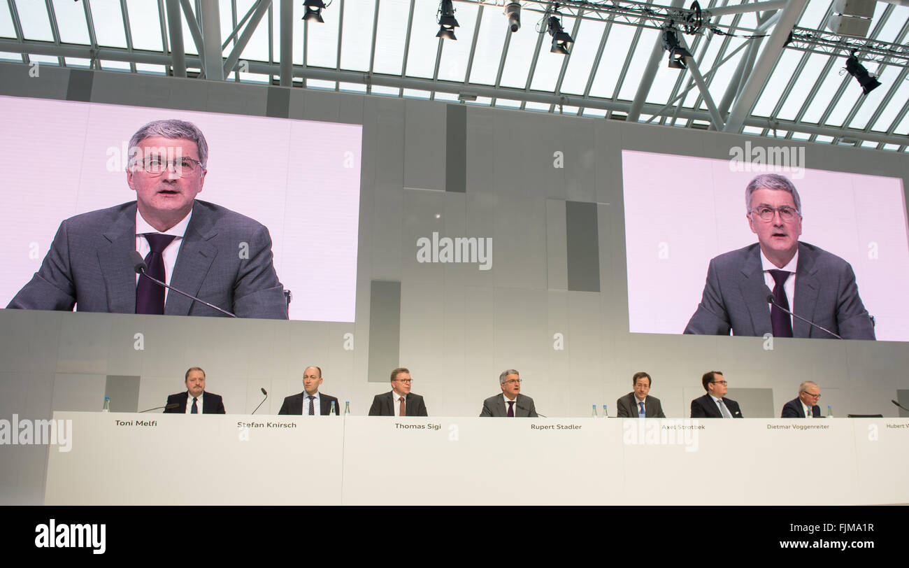 Ingolstadt, Germany. 03rd Mar, 2016. CEO of Audi AG, Rupert Stadler, (C ...