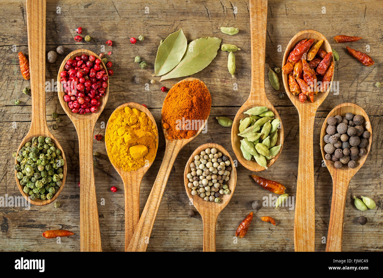 Colorful spices in wooden spoons Stock Photo - Alamy Colorful spices in wooden spoons Stock Photo - Alamy