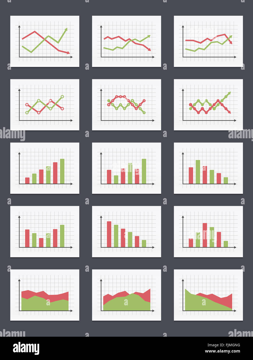 Set of different graphs and charts, green and red colors Stock Photo ...