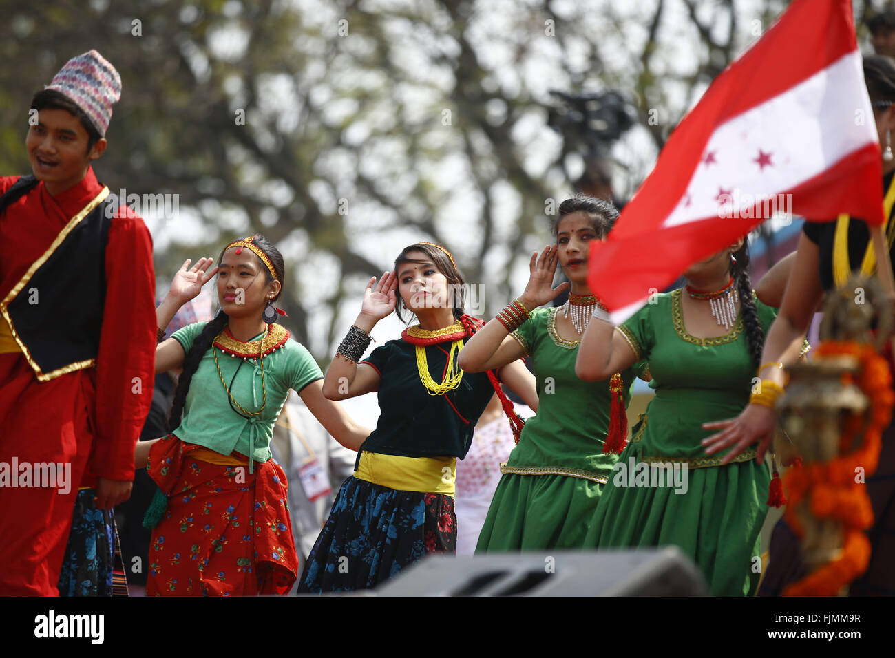 Kathmandu, Nepal. 3rd Mar, 2016. Nepalese people dressed in traditional ...