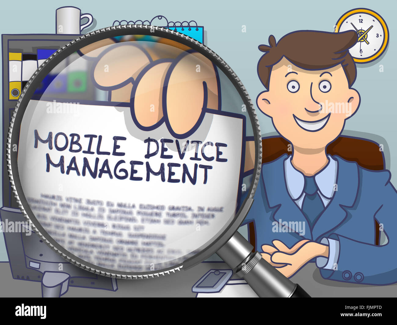Mobile Device Management through Magnifier. Doodle Concept Stock Photo ...
