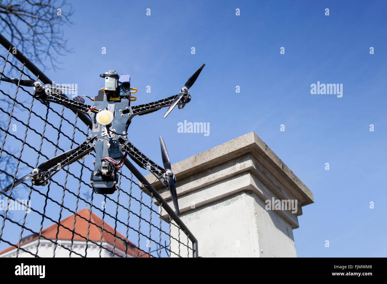 Drone quadcopter accident scene, UAV filming Quadrocopter crashed on ...