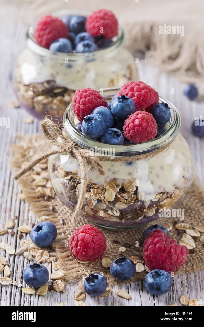 Chia seeds pudding with raspberries and blueberries Stock Photo - Alamy