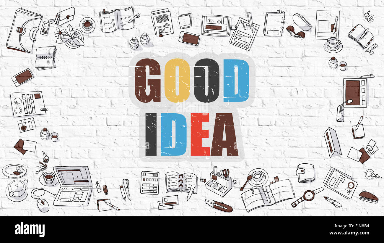 Multicolor Good Idea on White Brickwall. Doodle Style Stock Photo - Alamy