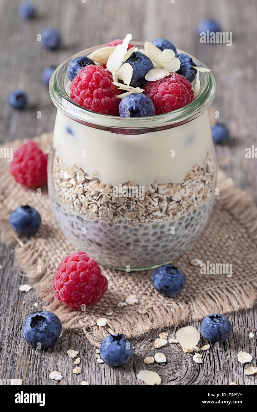 Chia seeds pudding with blueberries and raspberries Stock Photo - Alamy