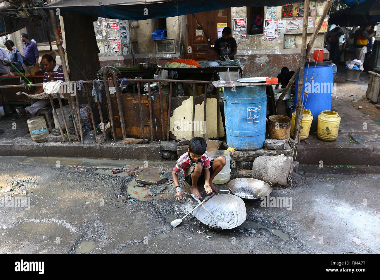 India, 18 February 2016. A child labour work in street shop in Kolkata ...
