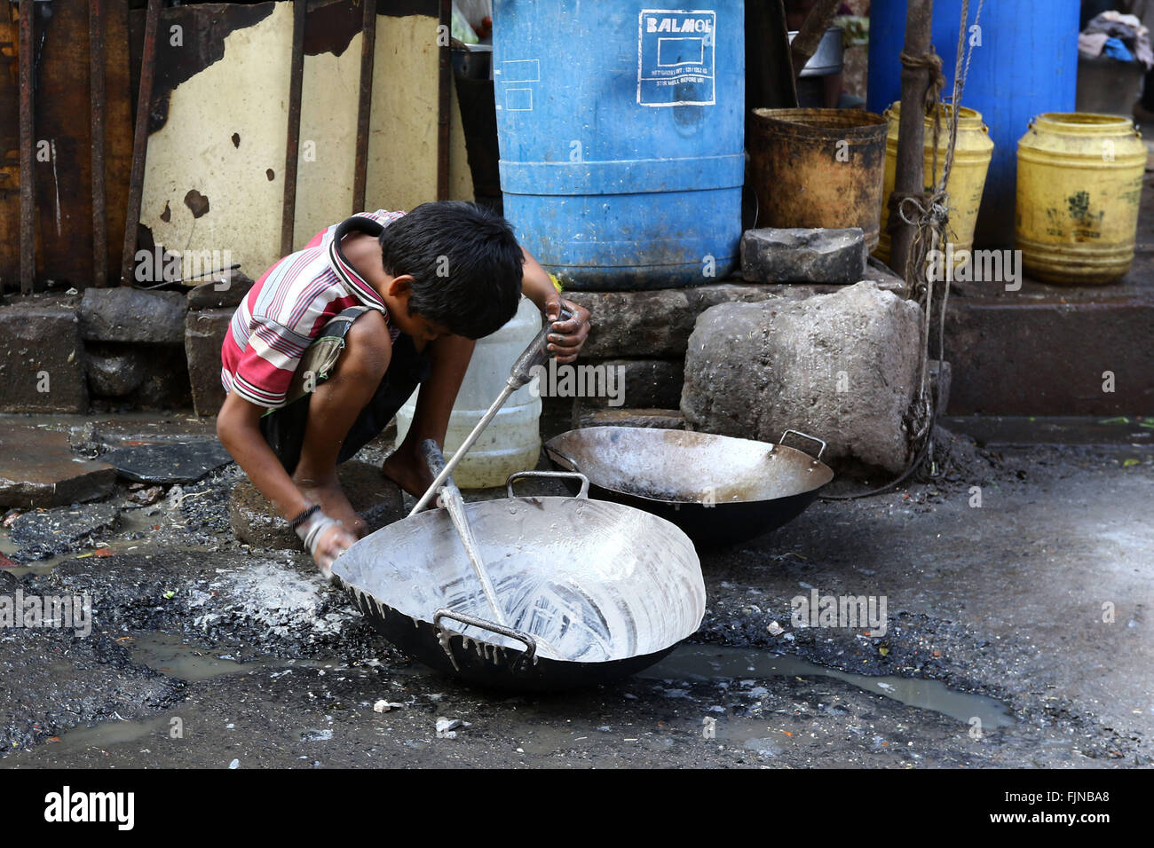 India, 18 February 2016. A child labour work in street shop in Kolkata ...