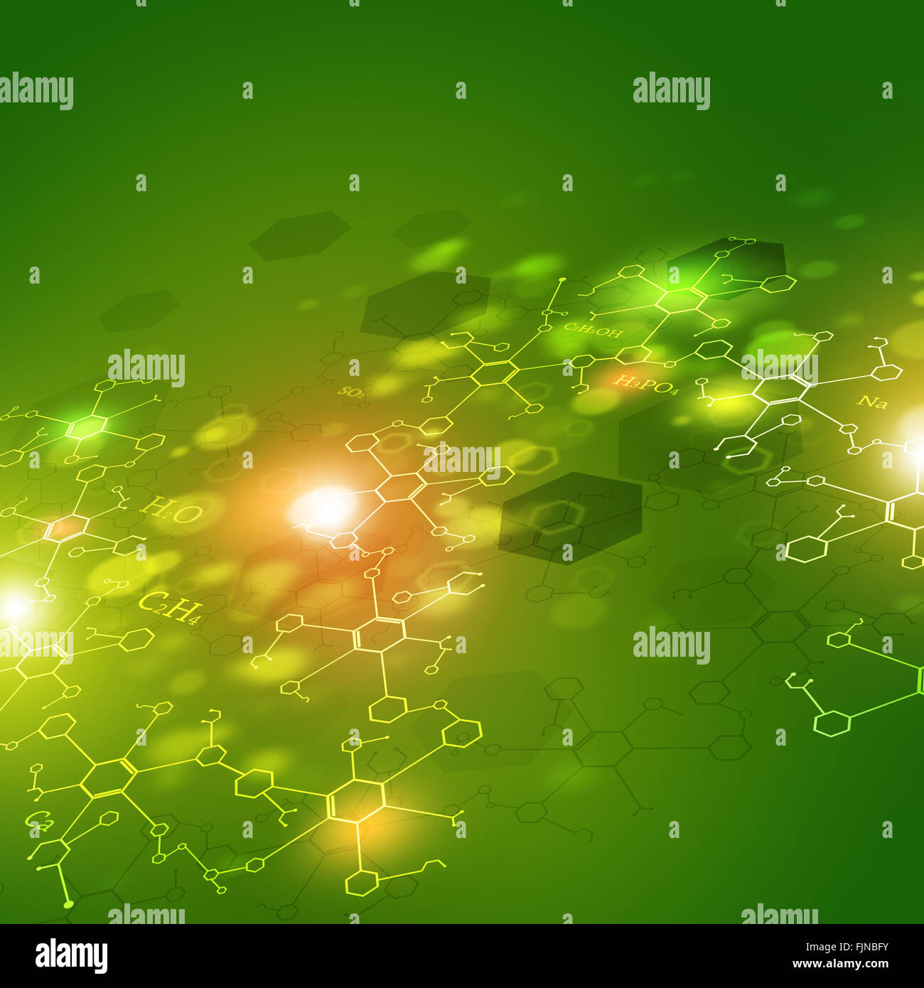 abstract technology and science green background with chemistry ...