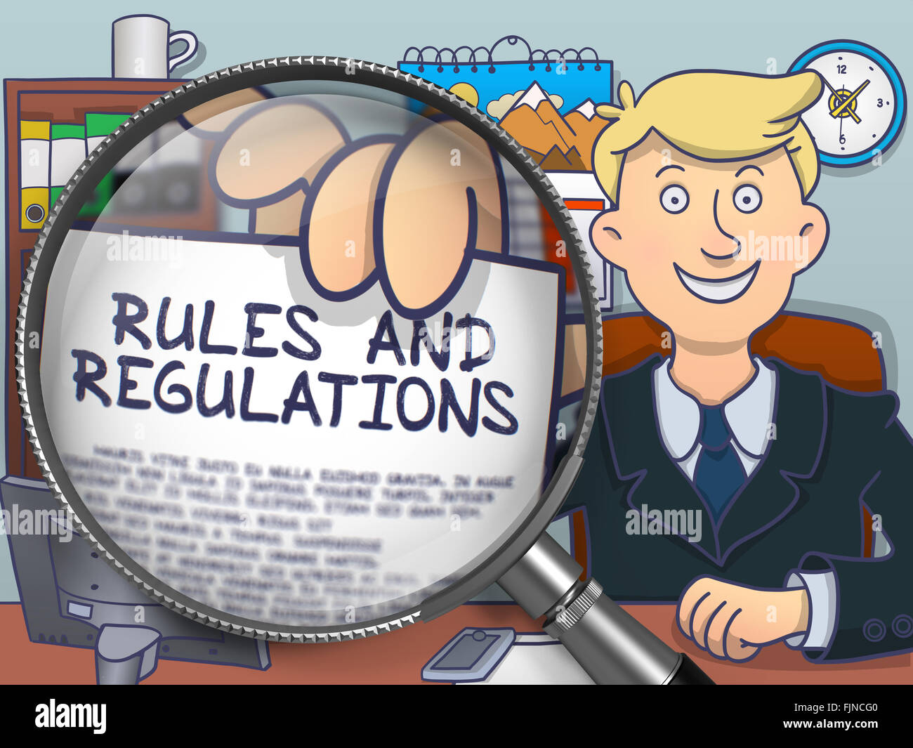 Rules and Regulations through Magnifier. Doodle Style Stock Photo - Alamy