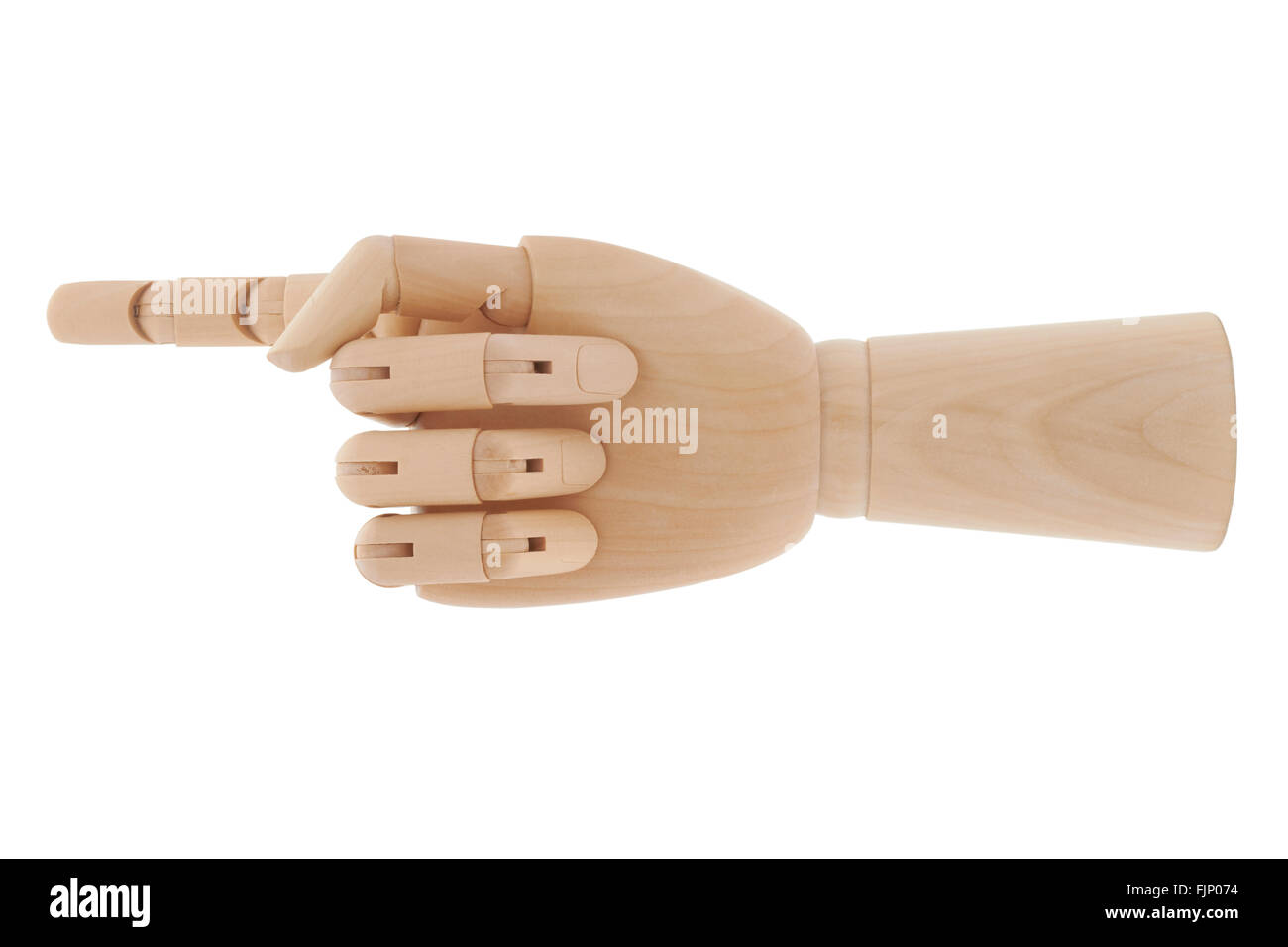 Wooden hand mannequin pointing gesture on white background Stock Photo ...