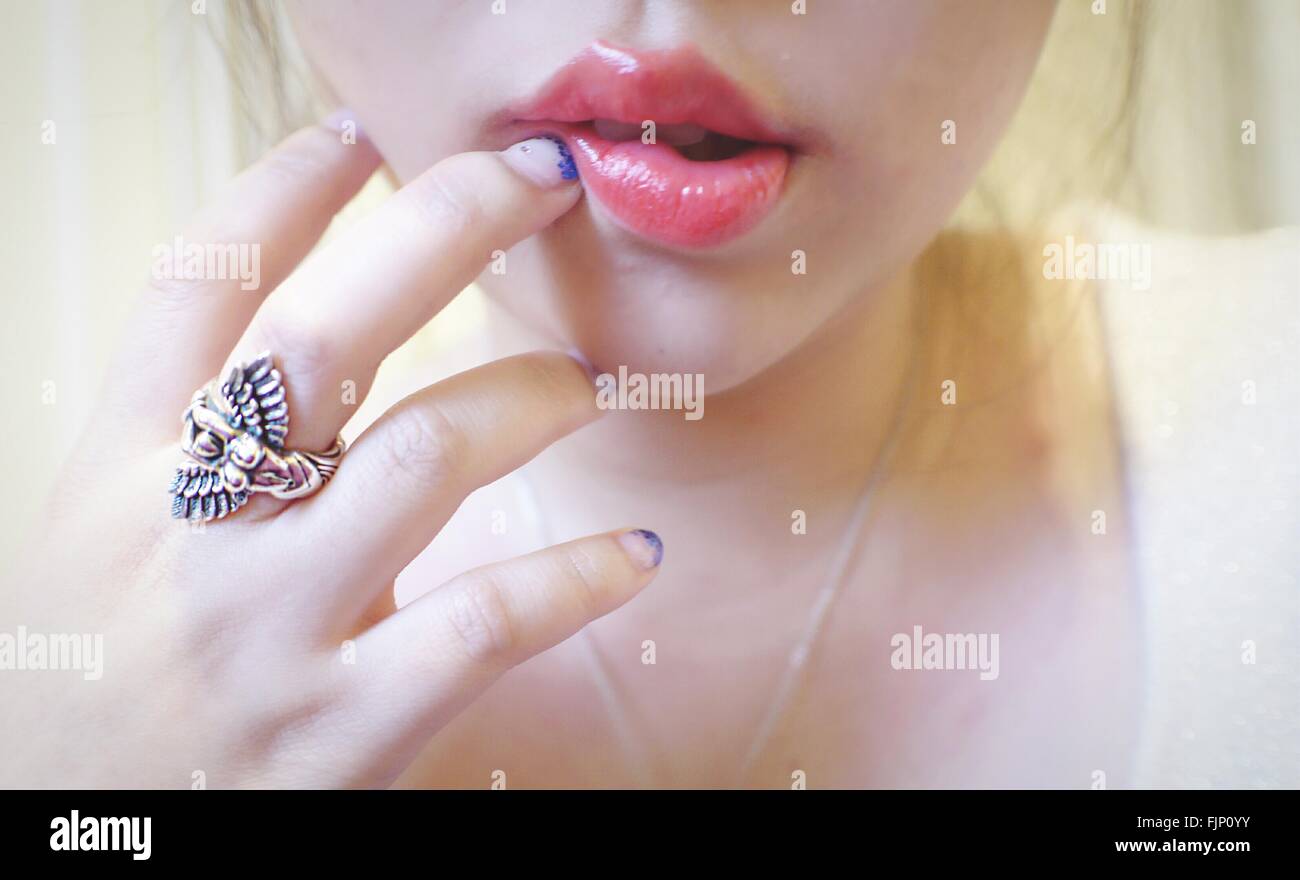 Woman Touching Lips Close Up High Resolution Stock Photography and ...