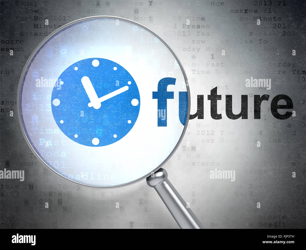 Time concept: Clock and Future with optical glass Stock Photo - Alamy