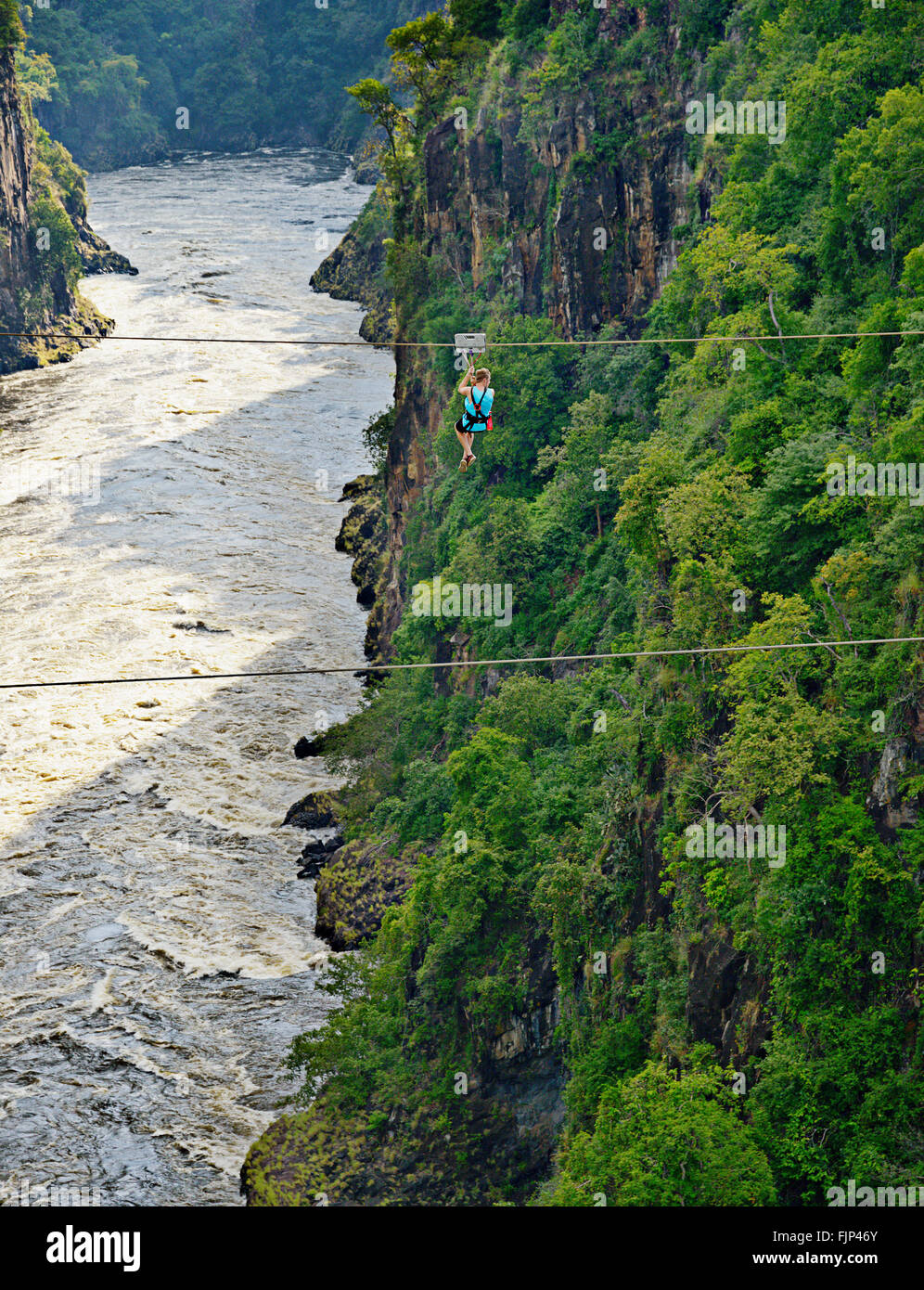Zipline across Batoka Gorge near Victoria Falls, on the border of ...