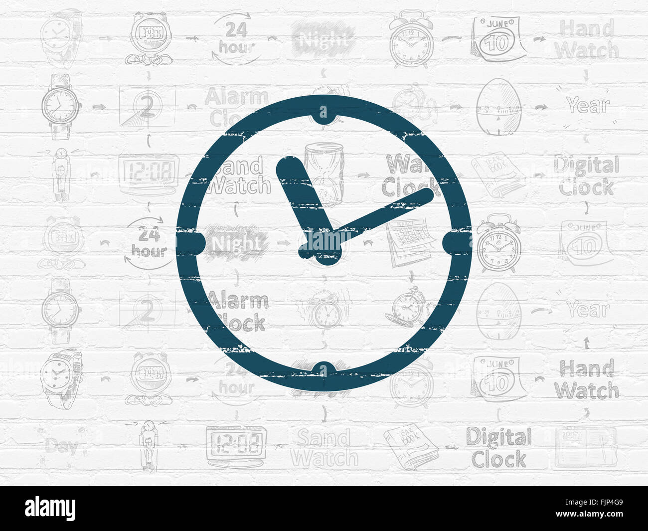 Timeline concept: Clock on wall background Stock Photo - Alamy