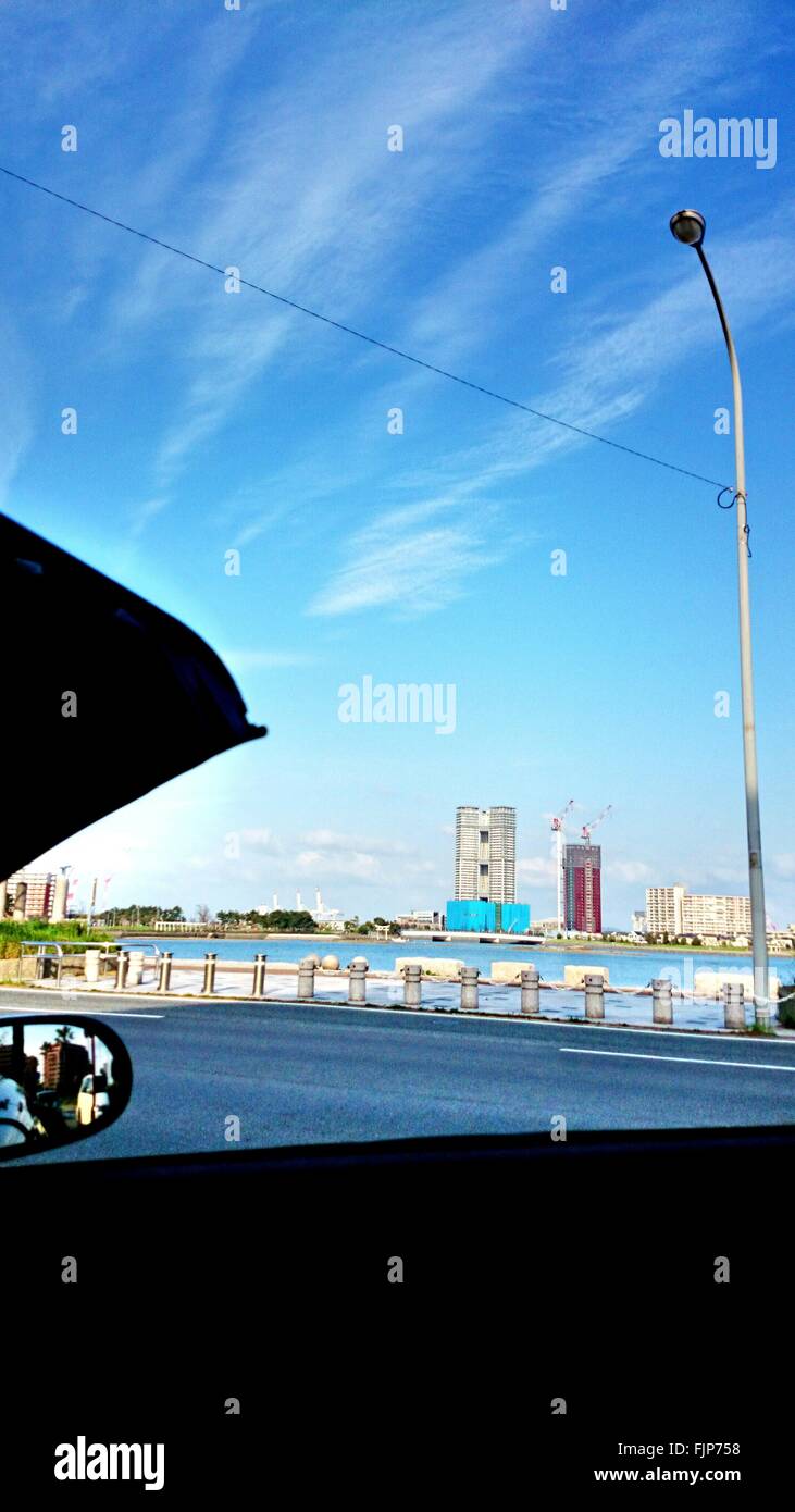 Sea With Skyscrapers Building Viewed Through Car Window Stock Photo - Alamy