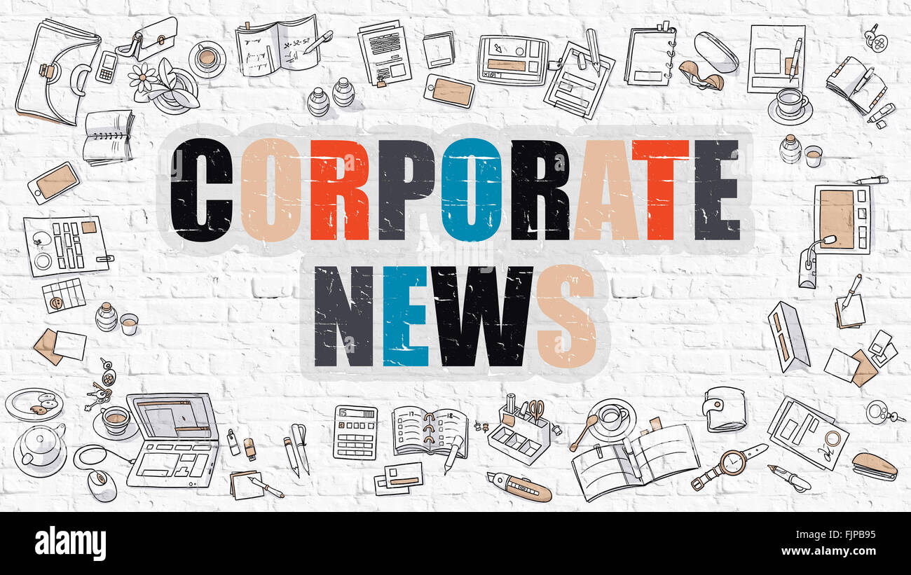 Multicolor Corporate News on White Brickwall. Doodle Style Stock Photo ...
