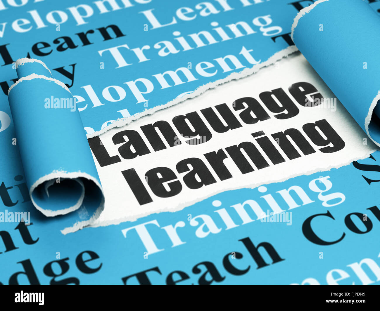 Learning concept: black text Language Learning under the piece of torn ...