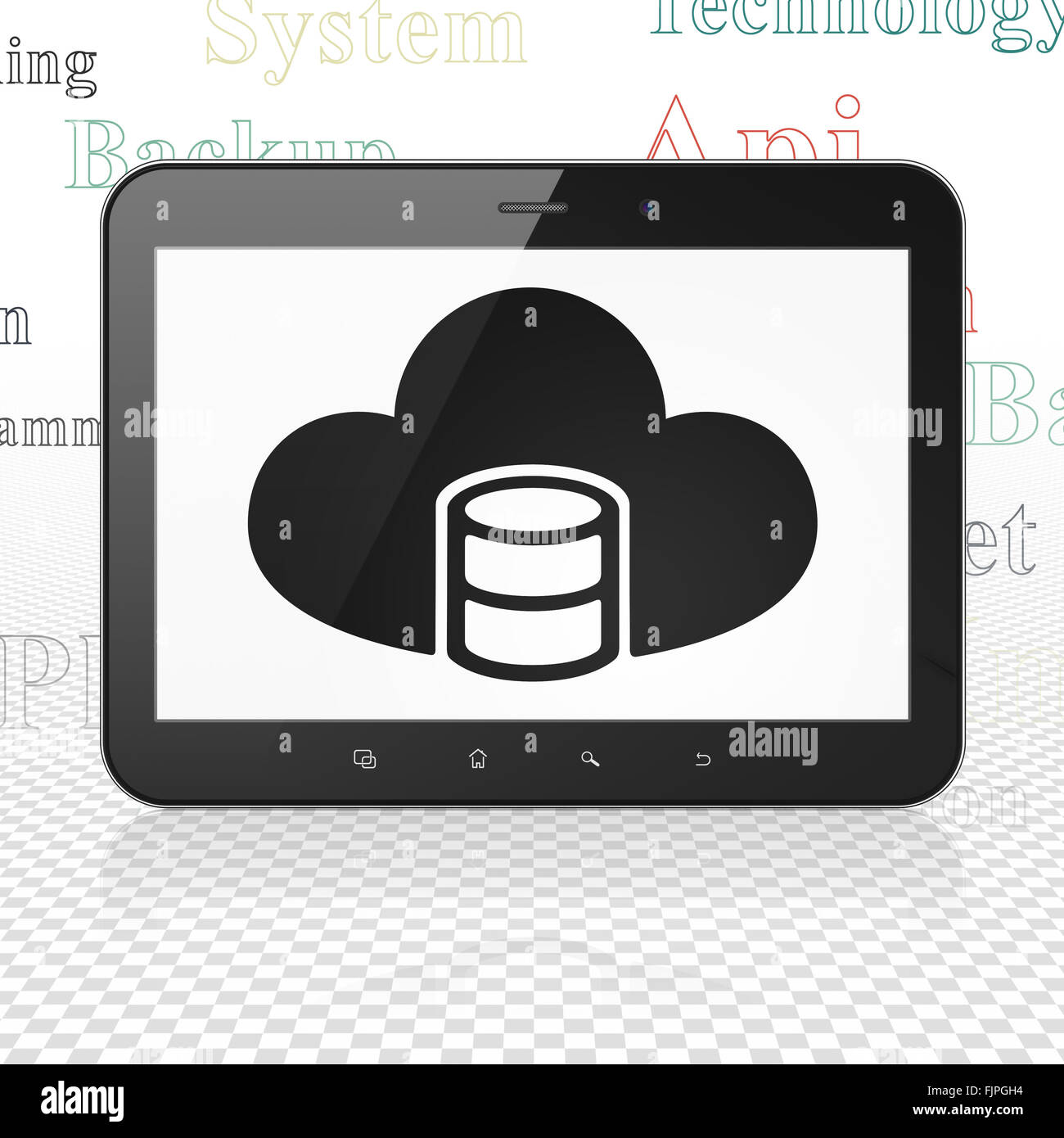 Programming concept: Tablet Computer with Database With Cloud on ...