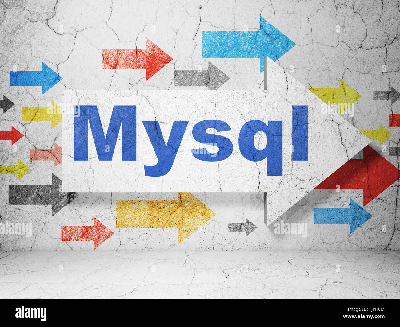 Programming concept: arrow with MySQL on grunge wall background Stock ...
