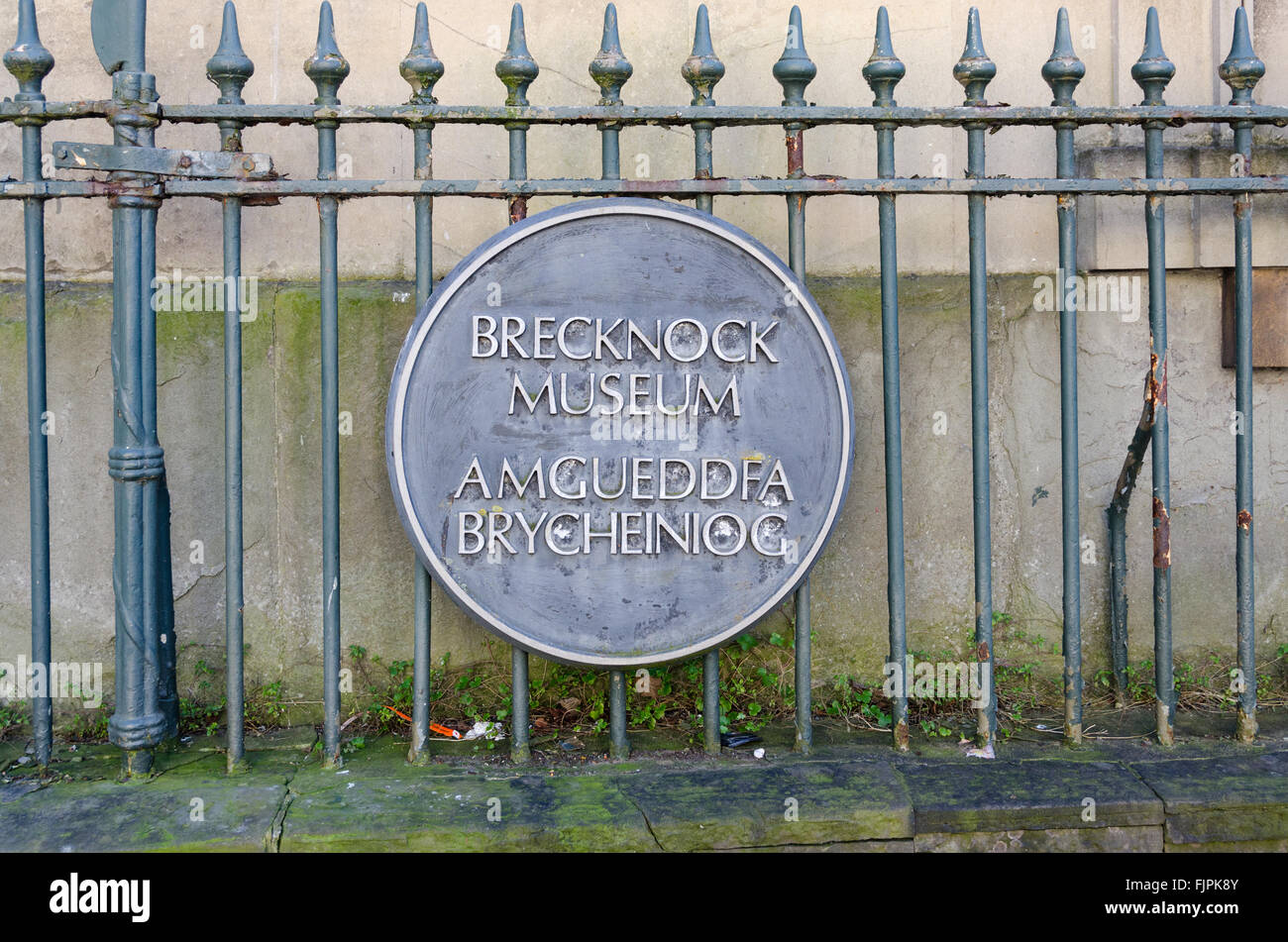 Sign for Brecon or Brcknock Museum in the centre of Brecon, Powys Stock ...