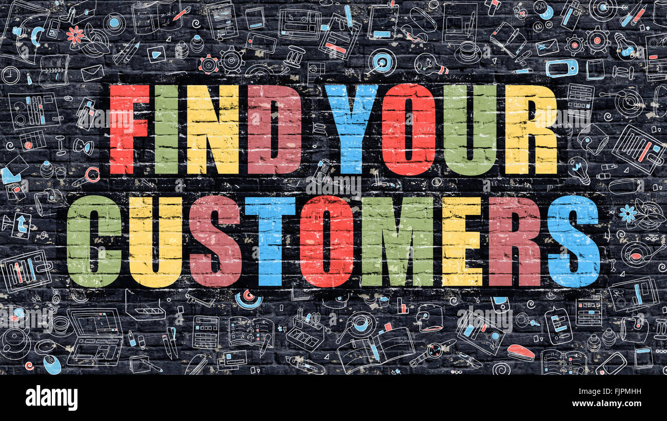 Find Your Customers Concept with Doodle Design Icons Stock Photo - Alamy