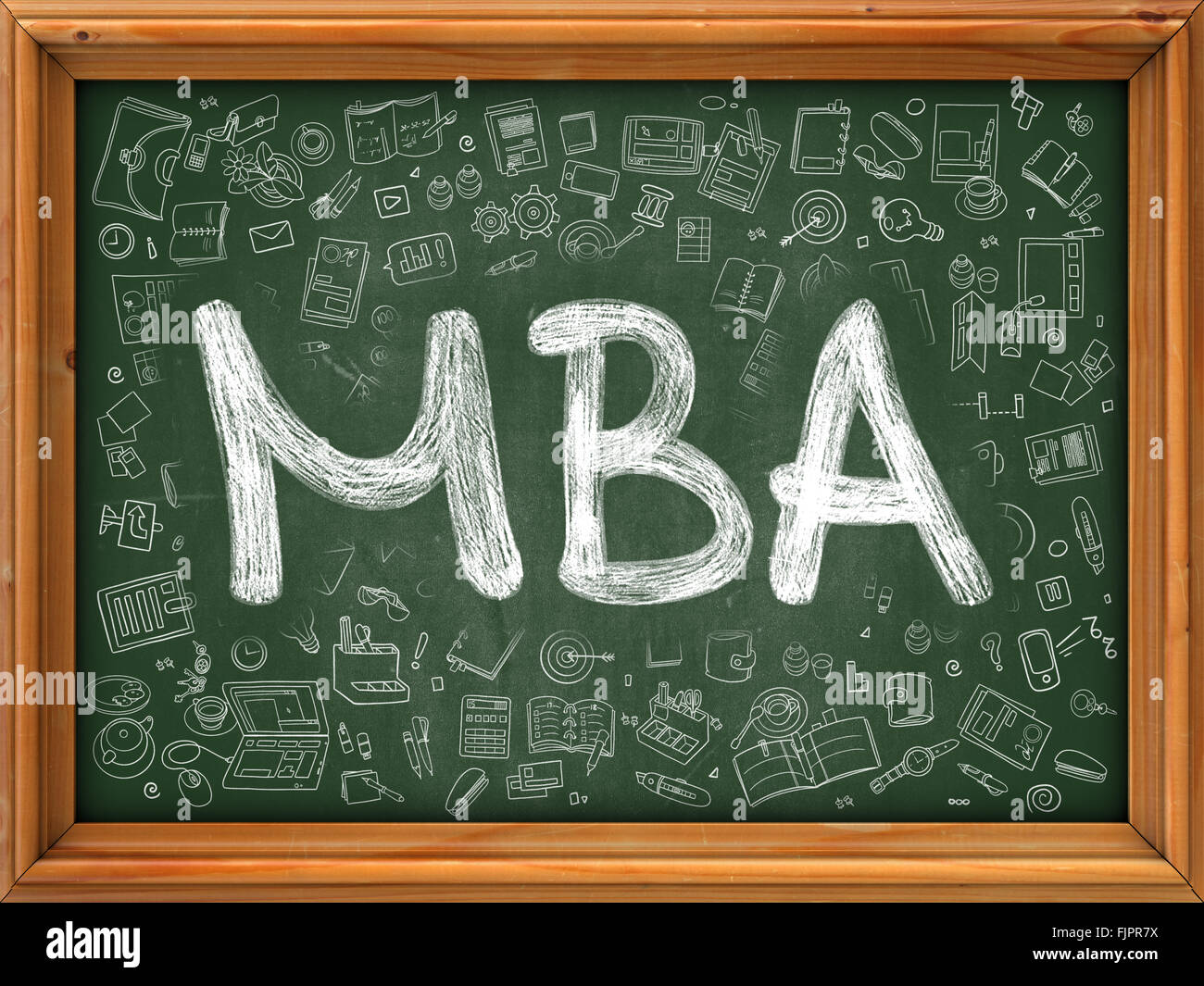 MBA Concept. Green Chalkboard with Doodle Icons Stock Photo - Alamy