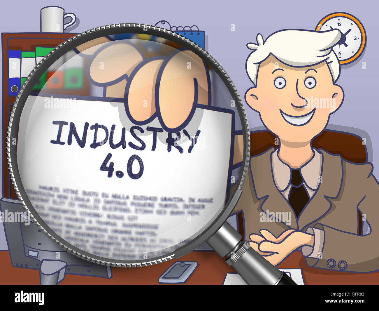 Industry 4.0 through Magnifying Glass. Doodle Concept Stock Photo - Alamy