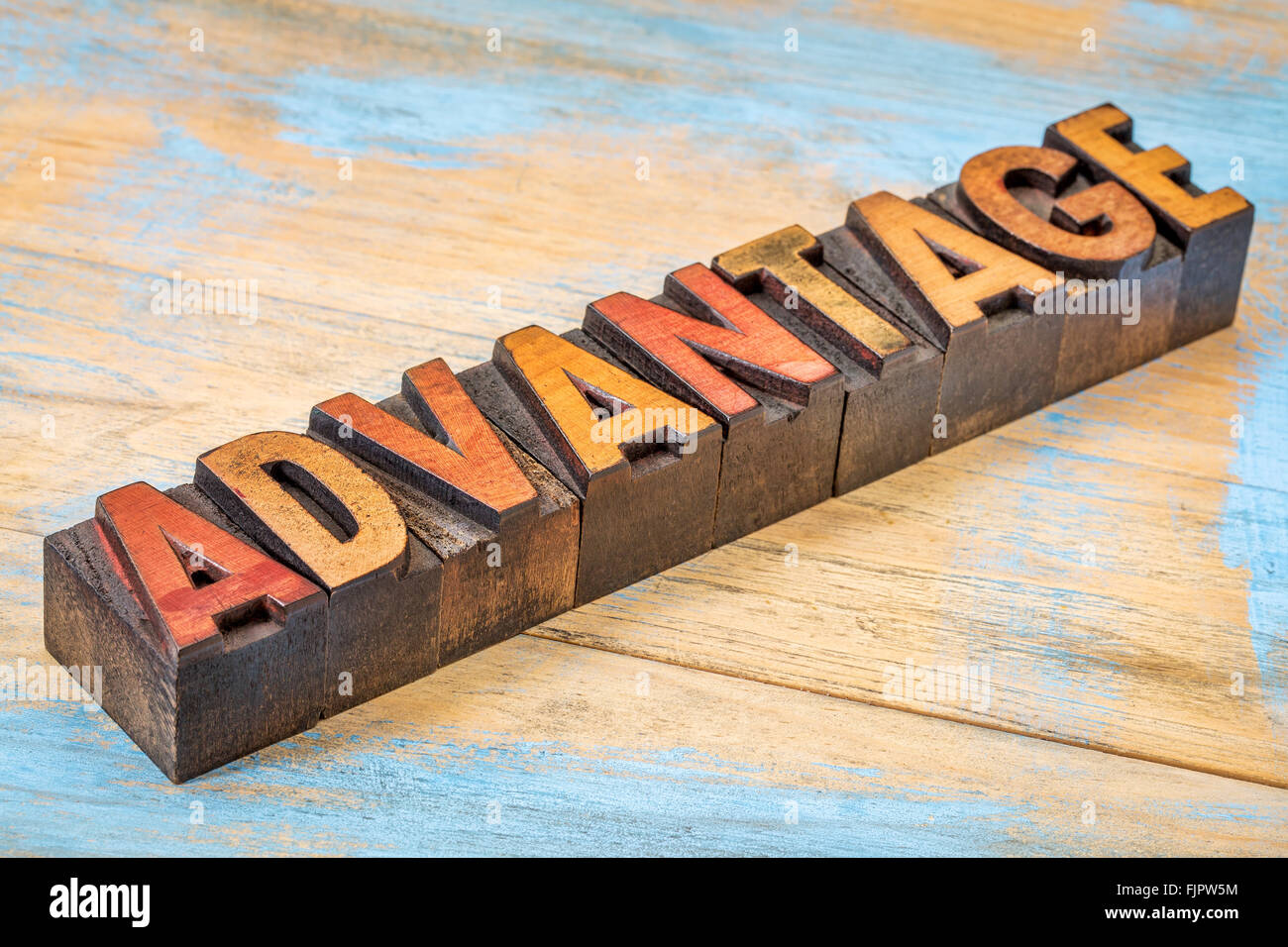 advantage word - text in vintage letterpress wood type against grunge ...