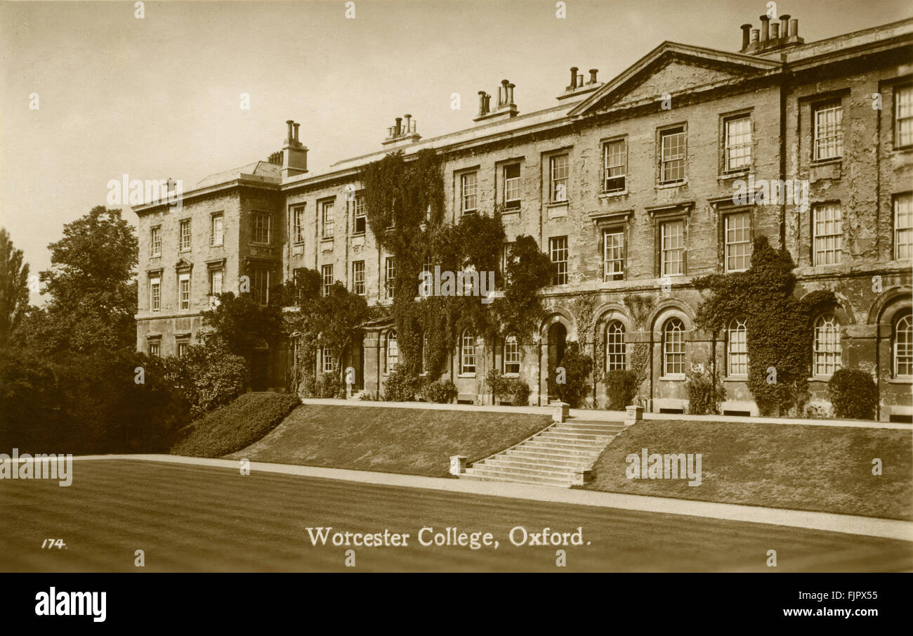 Worcester College, Oxford University. Postcard 1900s Stock Photo - Alamy