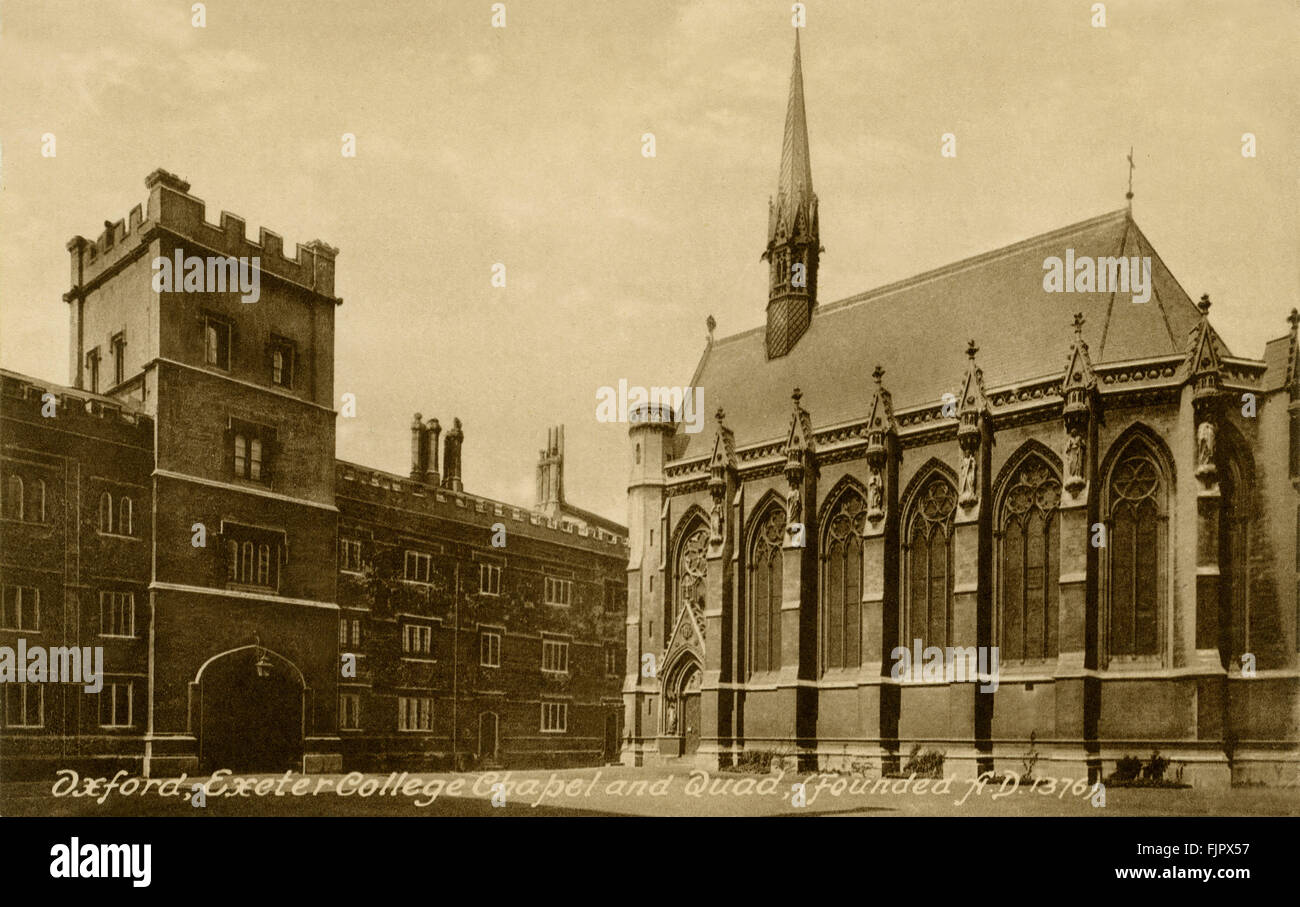 Exeter College, Oxford University. Chapel and quad. Postcard 1900s ...