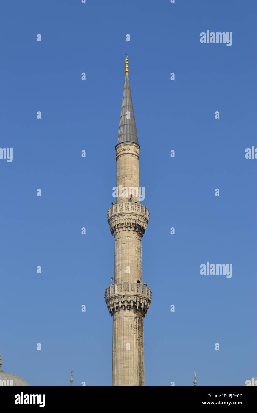 minaret of famous old mosque in the central square of Istanbul, Turkey ...