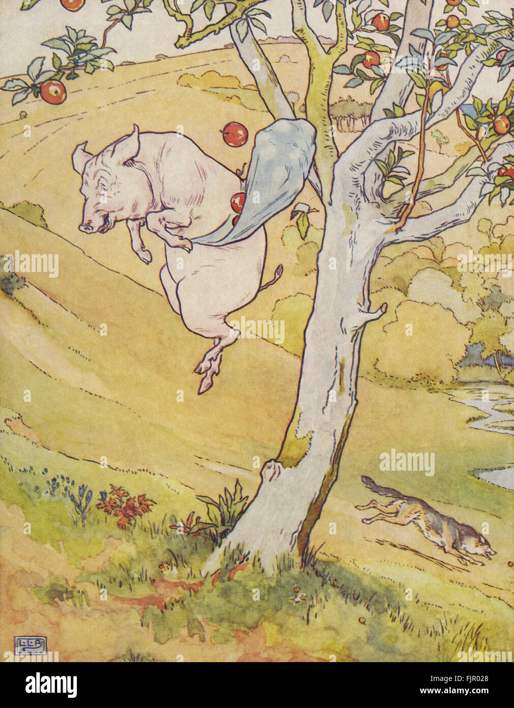 The Three Little Pigs, the third pig running from the apple tree at ...