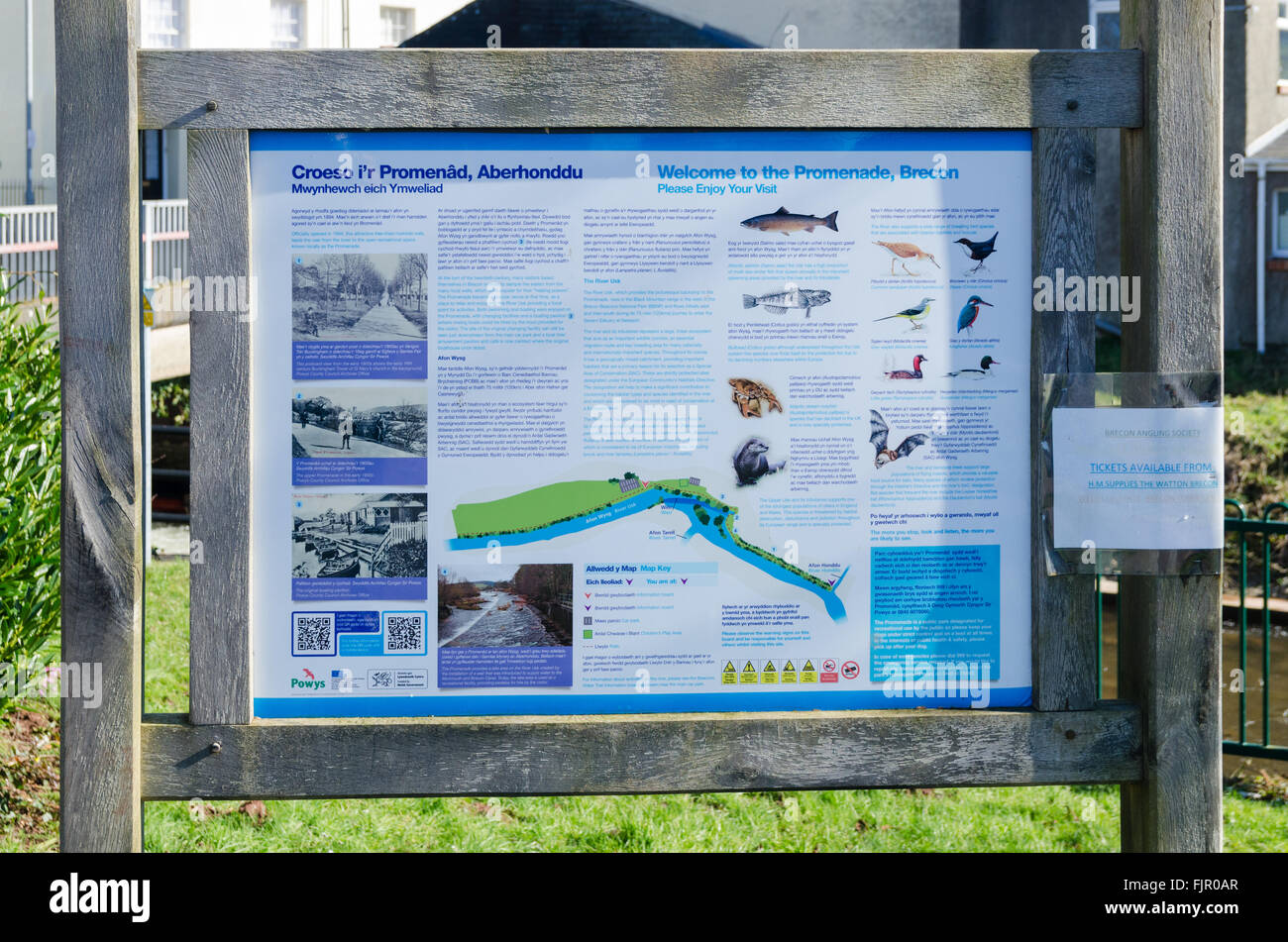 Information board at the Promenade in Brecon, Powys Stock Photo - Alamy
