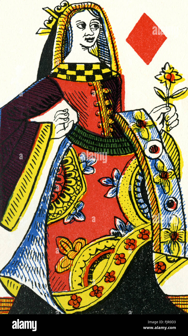 Queen of Diamonds / Dame de carreaux - 16th century French playing card ...