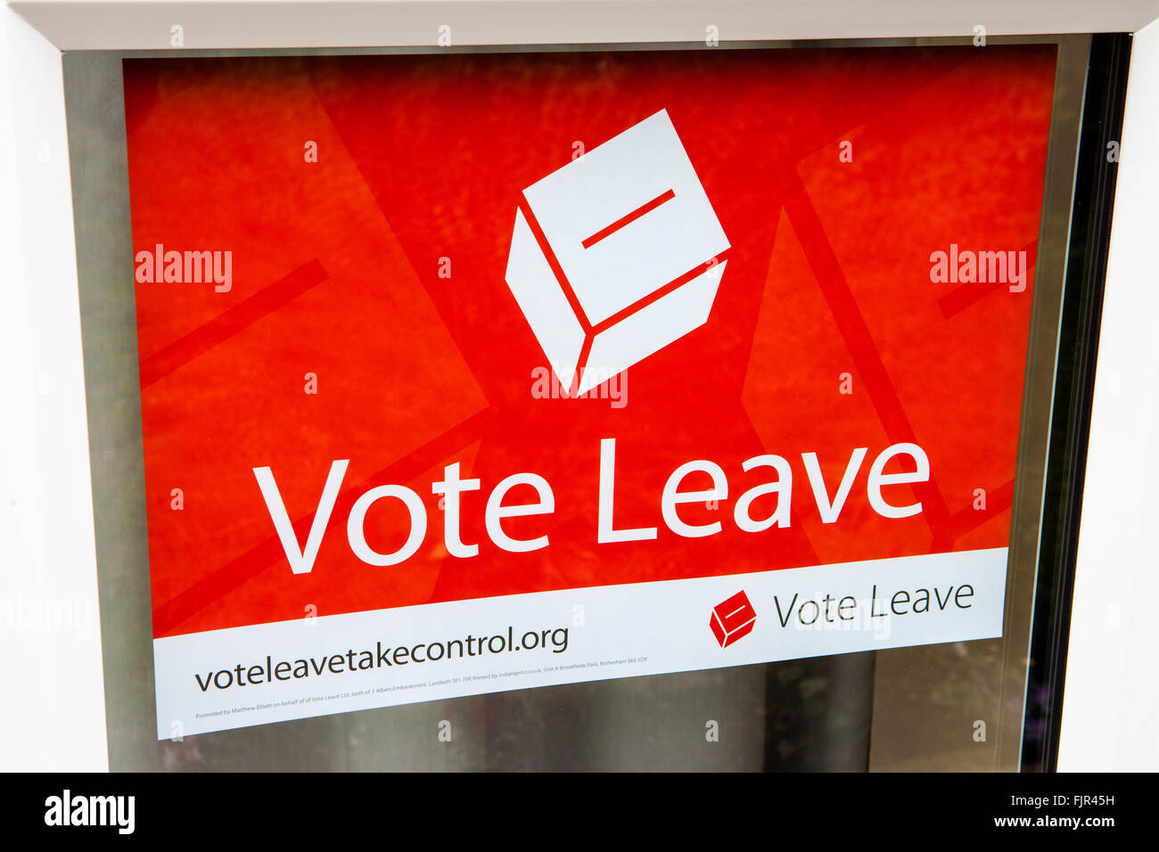 London, UK. 3rd March, 2016. A Vote Leave campaign poster displayed in ...