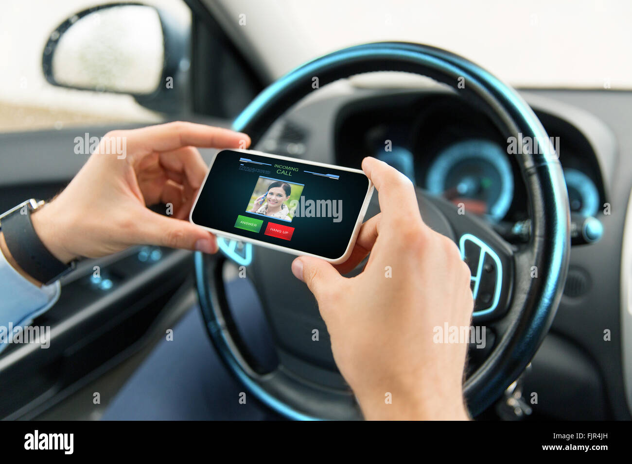 male hands with video call on smartphone in car Stock Photo - Alamy