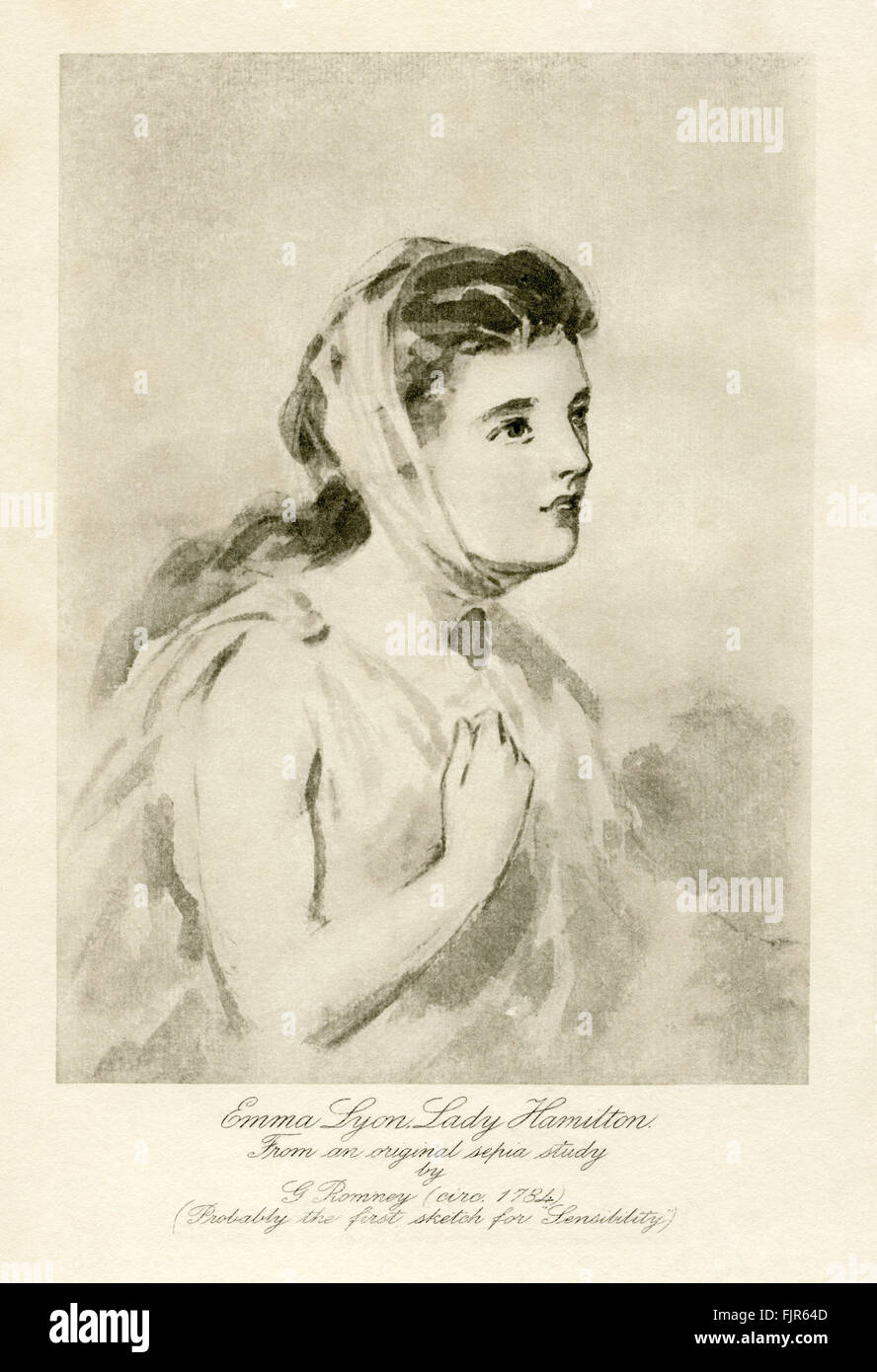 Emma Lady Hamilton (1765 – 1815), born Amy Lyon. From a sepia study by ...