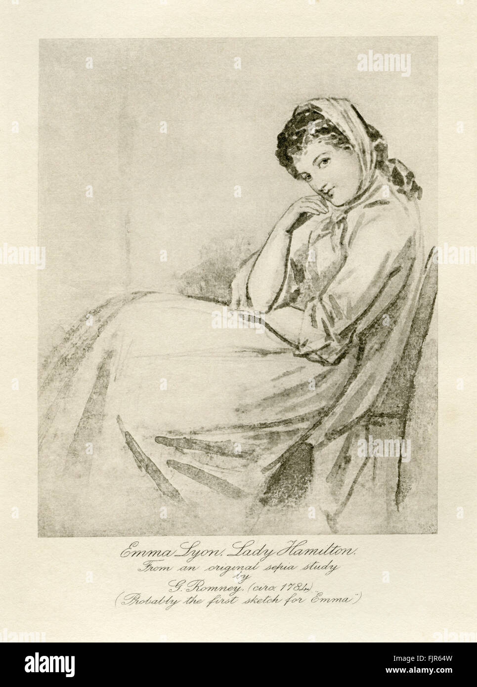Emma Lady Hamilton (1765 – 1815), born Amy Lyon. From a sepia study by ...