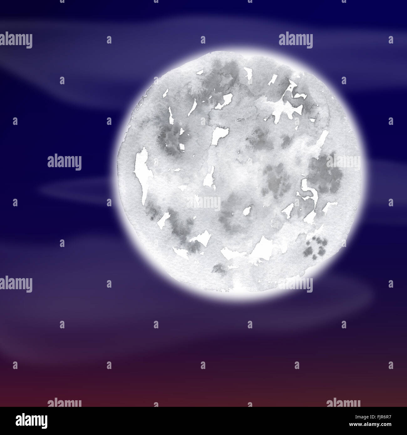 Moon - Hand drawing watercolor. Dark sky with clouds Stock Photo - Alamy