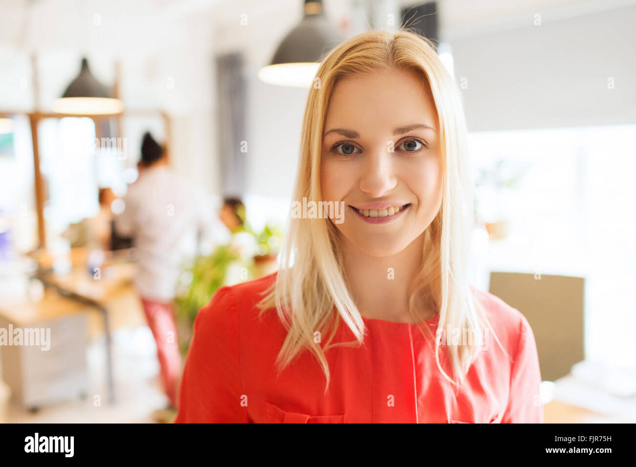 happy creative woman at office or bureau Stock Photo - Alamy