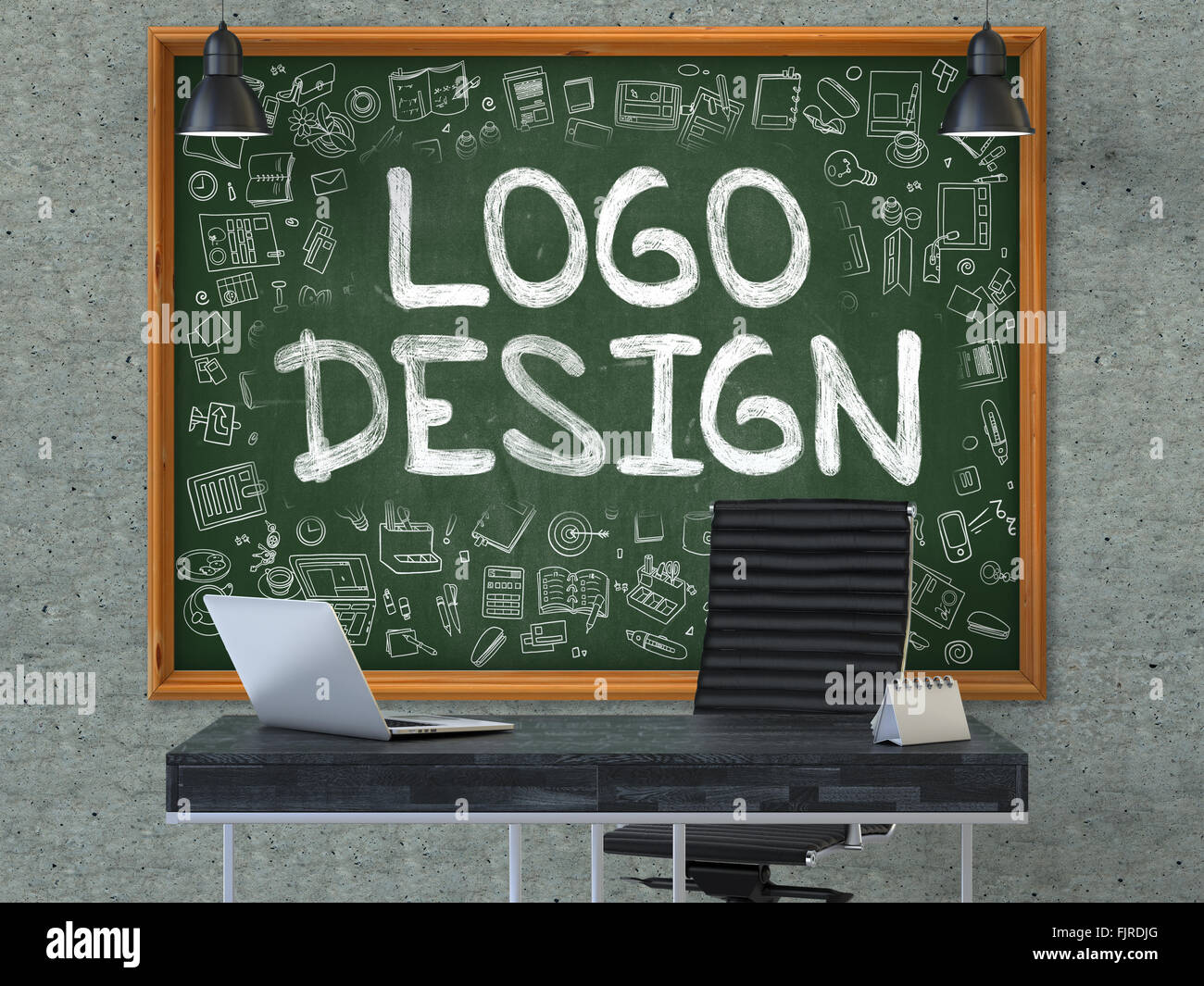 Logo Design on Chalkboard in the Office Stock Photo - Alamy