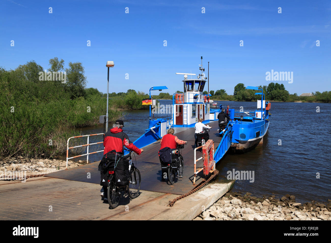 Ferry across river Elbe in Bleckede, Lower Saxony, Germany, Europe ...