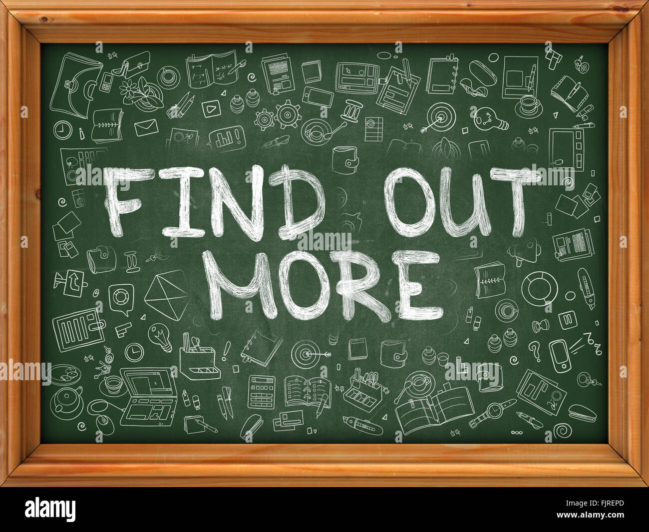 Find out More Concept. Green Chalkboard with Doodle Icons Stock Photo ...