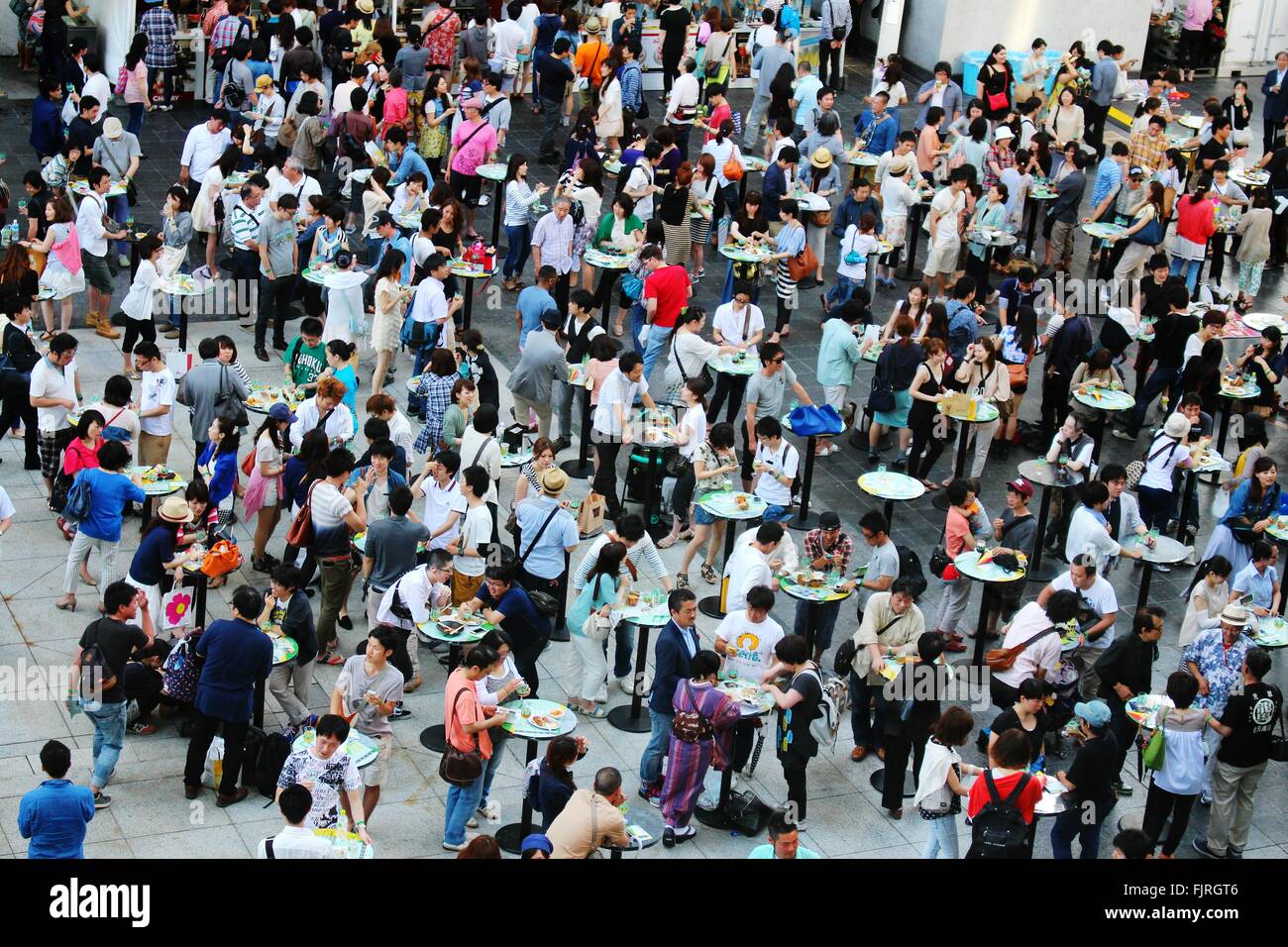 High Angle View Of Crowd Eating Stock Photo - Alamy