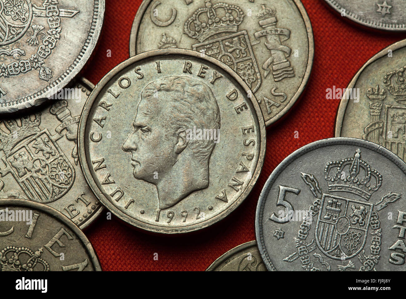 Coins of Spain. King Juan Carlos I of Spain depicted in the Spanish 100 ...