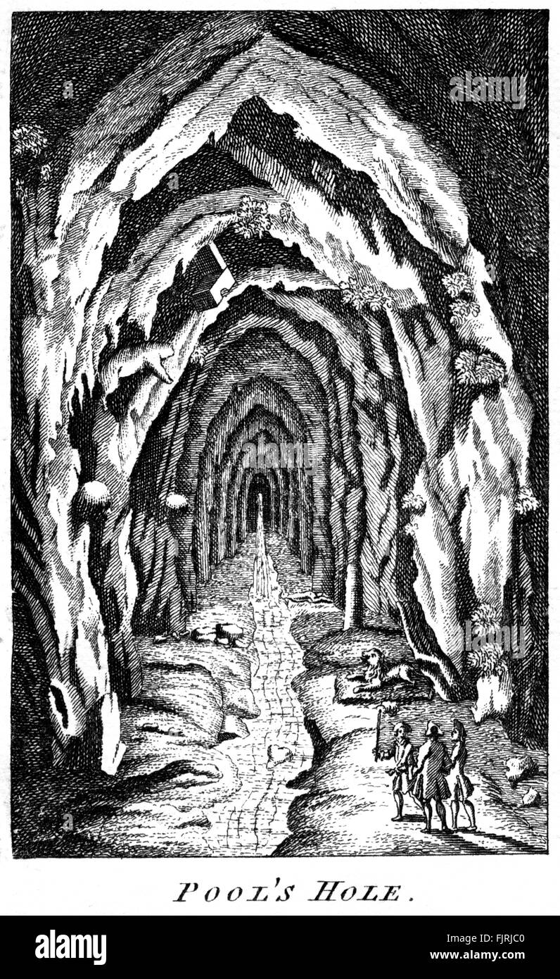 Engraving of Pool's Hole (Pooles Hole or Pooles Cavern) Derbyshire UK ...