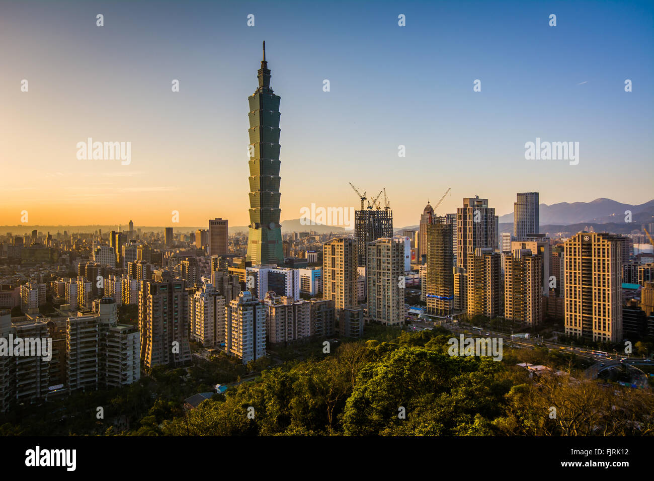 View of Taipei 101 and the Taipei skyline at sunset, from Elephant ...